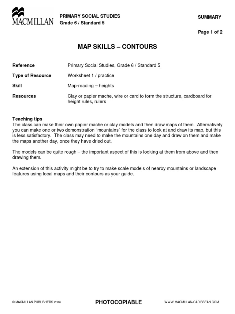 PSS Grade 6 - 9780333544181 Maps - Countour Lines Worksheet | PDF ...