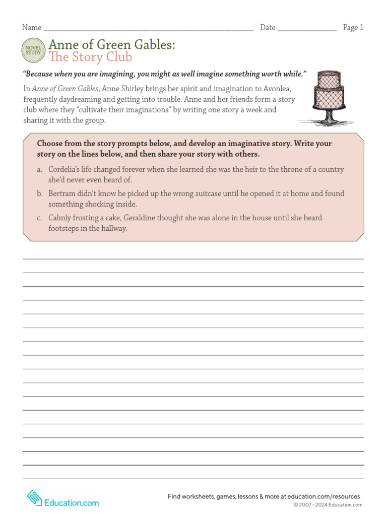 Novel Study Anne of Green Gables The Story Club | PDF