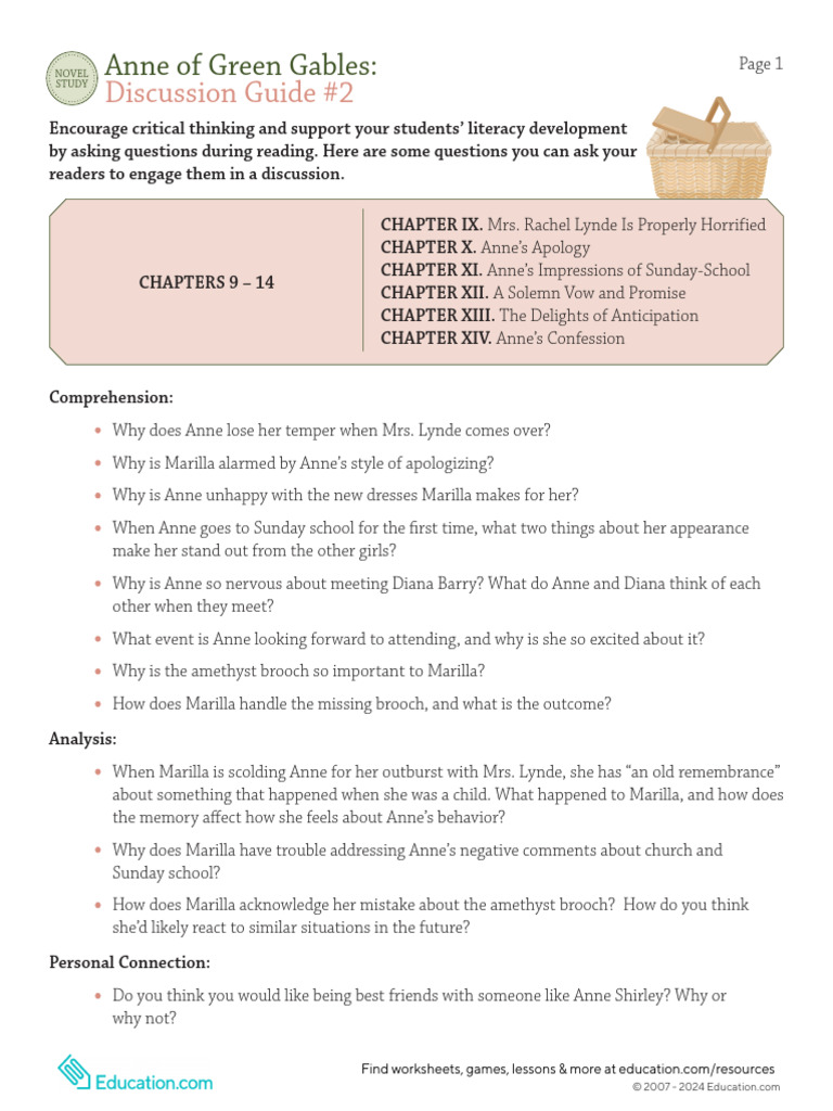 Novel Study Anne of Green Gables Discussion Guide 2 | PDF | Anne Shirley