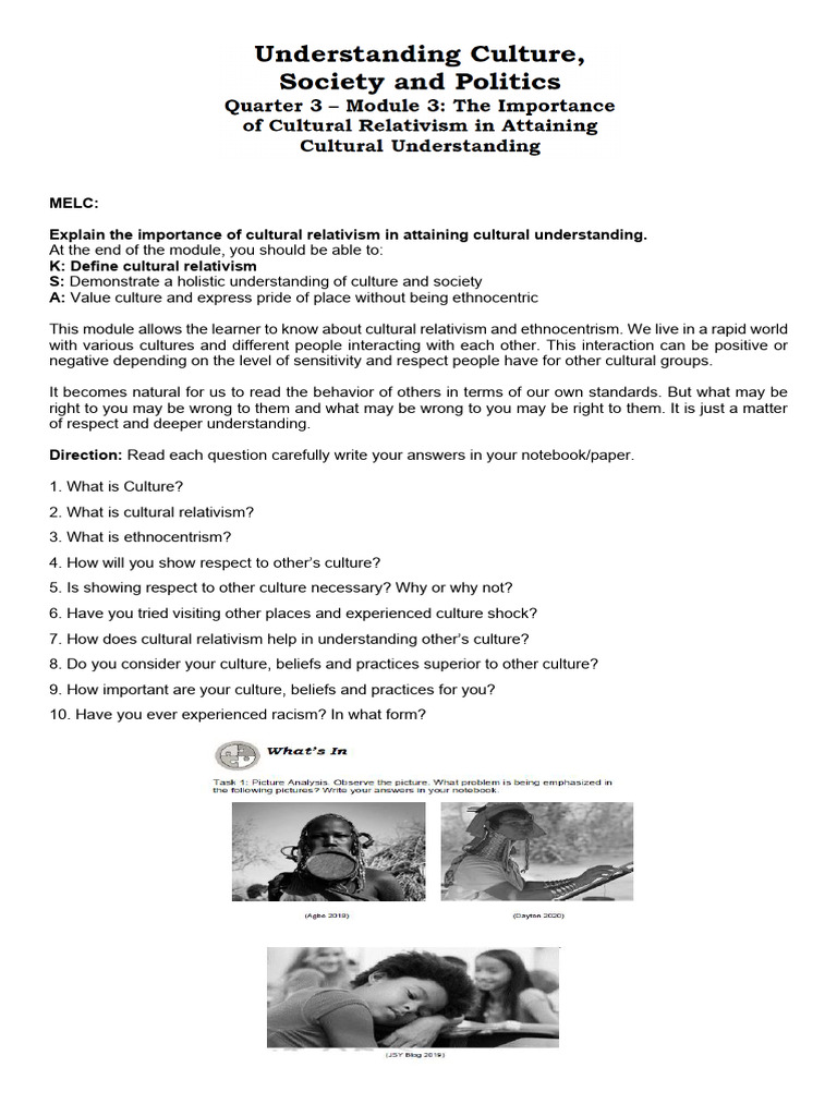 Ucsp - Q3 - Module 3 | PDF | Relativism | Liberal Arts Education