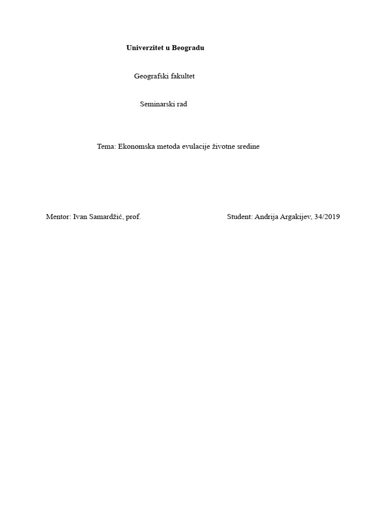 Ekonomska Metoda Evulacije Životne Sredine | PDF