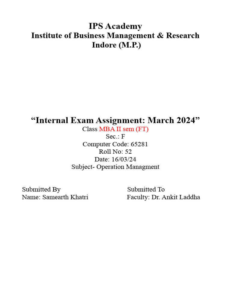 OM Assignment | PDF | Six Sigma | Quality Management