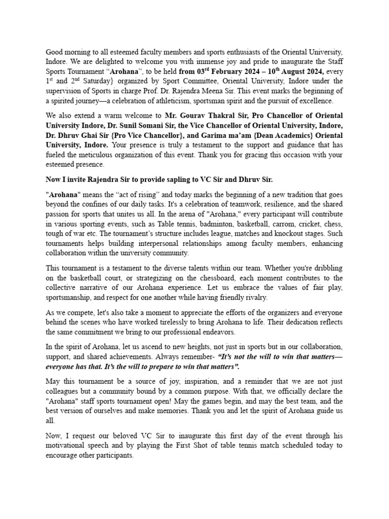 Sports Event Speech | PDF