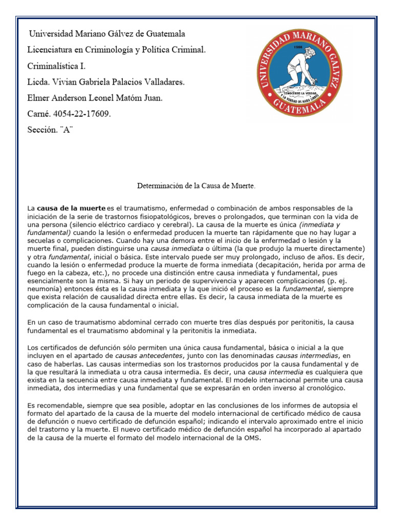 Determinacion de La Causa de Muerte | PDF | Violencia | Muerte