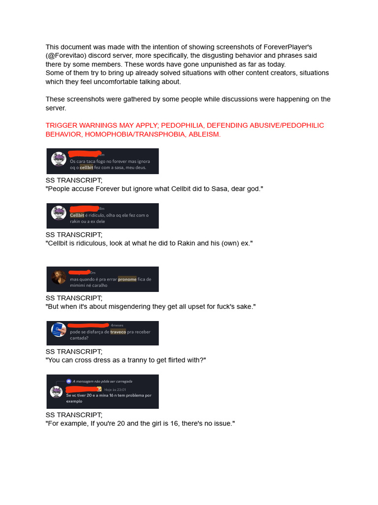 DISCORD SCREENSHOTS | PDF | Pedophilia | Gender Related Violence