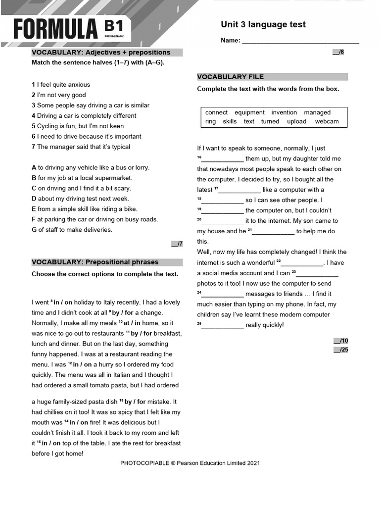 Formula B1 Unit 3 Test | PDF | Syntax | Linguistics