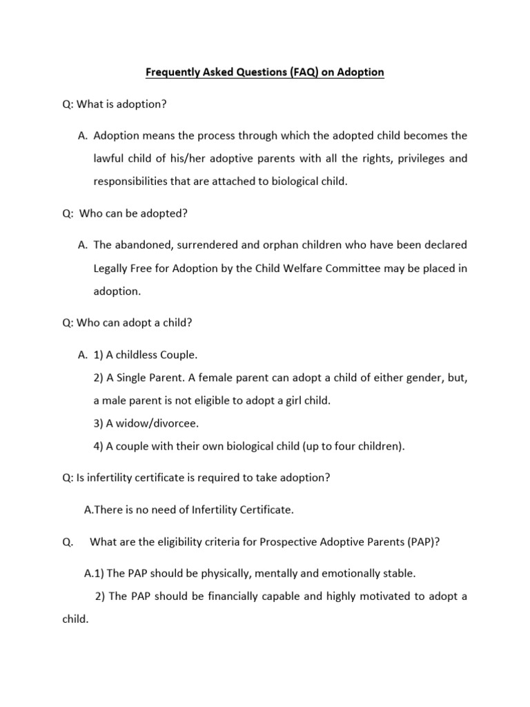 Frequently Asked Questions Pdf Parent Adoption
