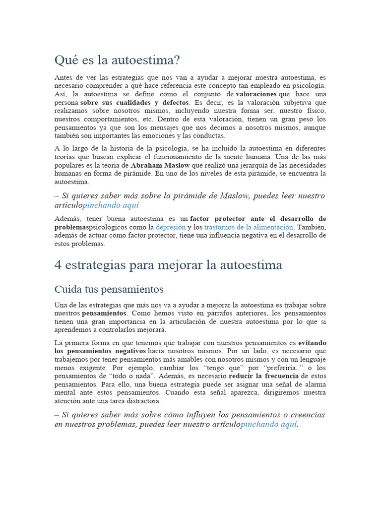 Qué Es La Autoestima?: Cuida Tus Pensamientos | PDF | Autoestima ...