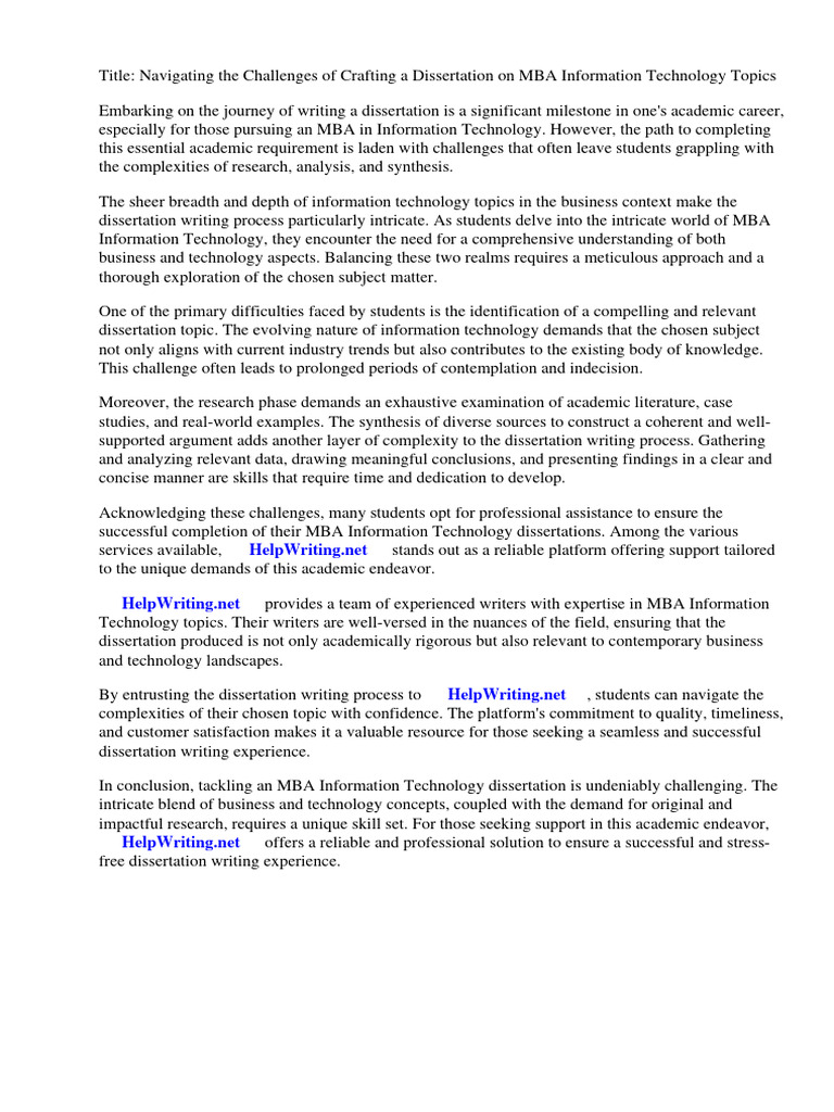 Dissertation Topics For Mba Information Technology | PDF | Thesis ...