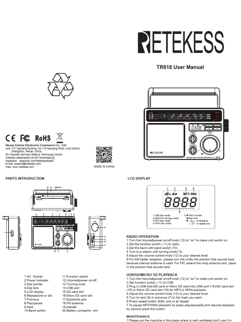 Manual Radio (TR618-English) | PDF | Electromagnetic Interference | Radio