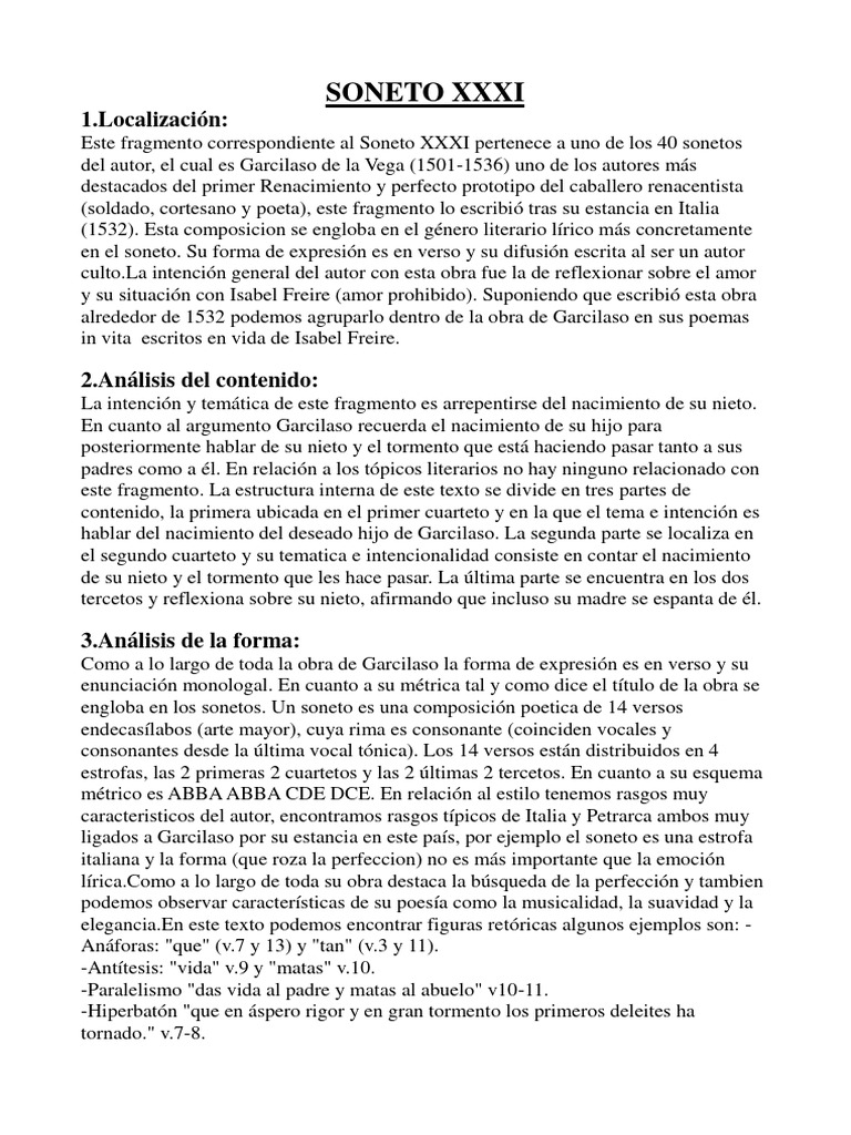 Soneto Xxxi | PDF | Sonetos | Poesía