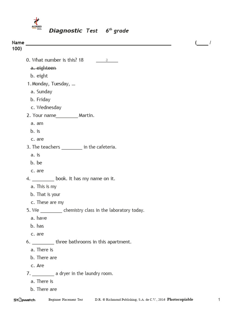 Diagnostic Test | PDF