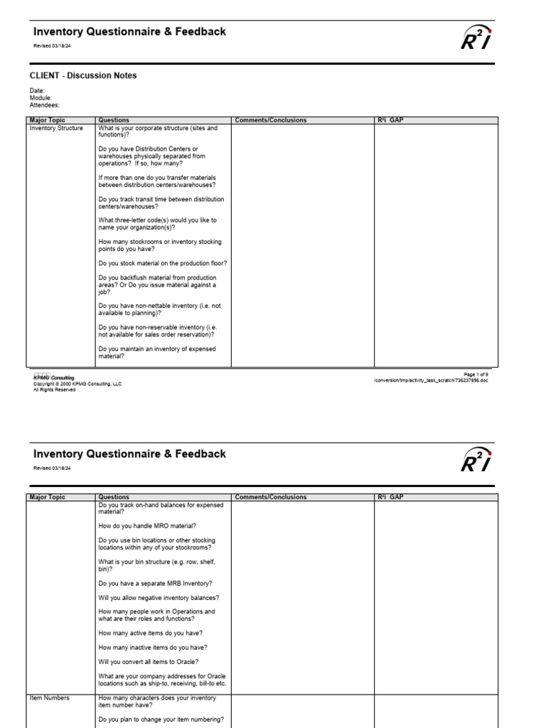 INV Questionnaire | PDF | Inventory | Supply Chain Management