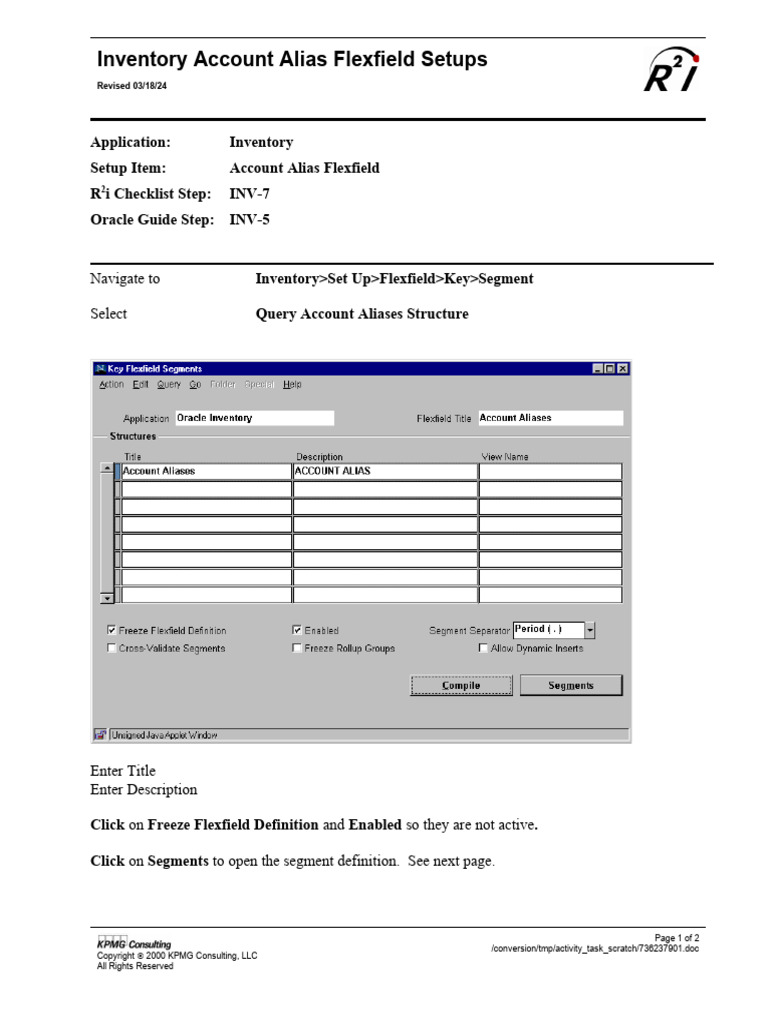 INV Account Alias Flexfield Setup | PDF