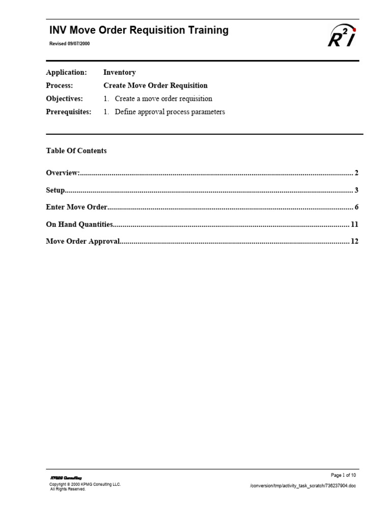 INV Move Order Requisition Training | PDF | Inventory | Software