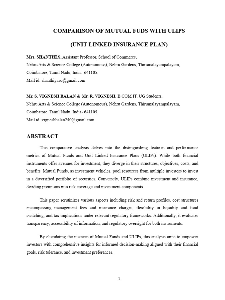 Paper Publication On Mutual Fund Vs Ulips | PDF | Investing ...