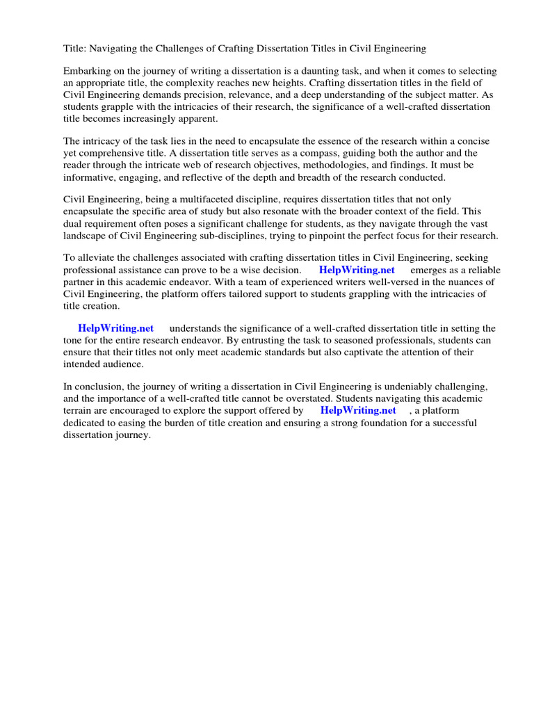 Dissertation Titles Civil Engineering | PDF | Thesis | Doctor Of Philosophy