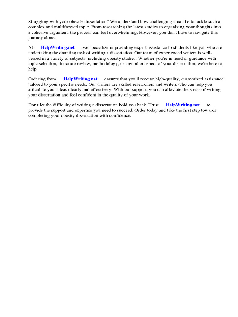 Obesity Dissertation Example | PDF | Obesity | Childhood Obesity
