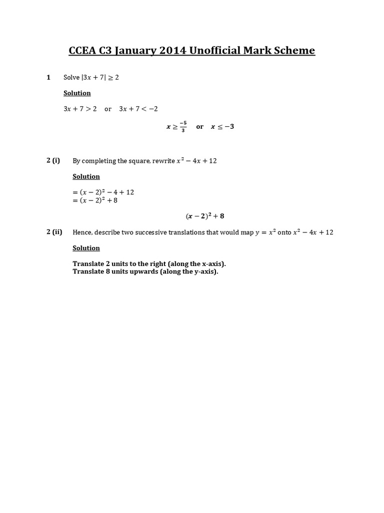 Complete - CCEA C3 January 2014 Unofficial Mark Scheme | PDF ...