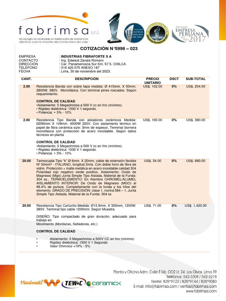 Resistencia Tipo Banda, Termocupla K, Cartucho, Resistencia Blindada ...