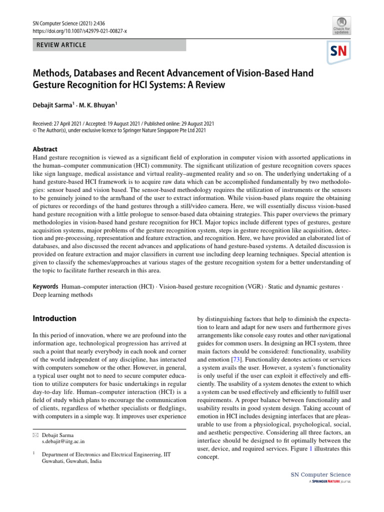 Methods, Databases and Recent Advancement of Vision Based Hand Gesture Recognition For HCI ...