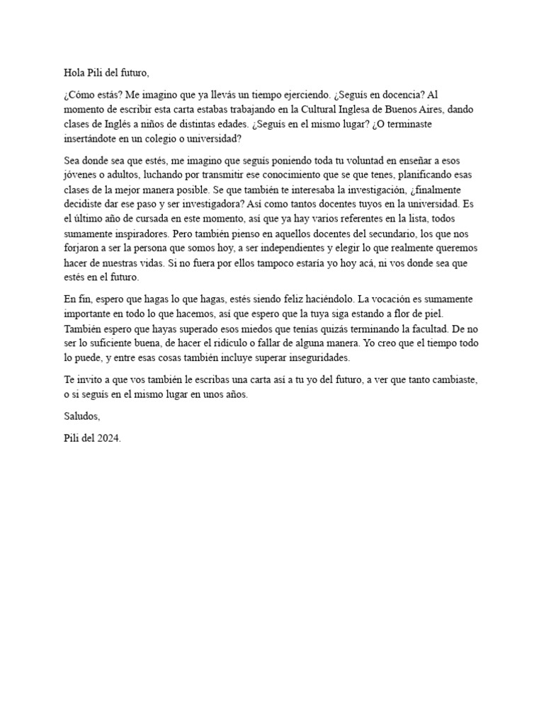 Carta a mi yo del futuro: Ejemplo personal | PDF | Relaciones ...