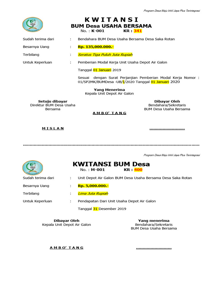 KWITANSI BUMDesa USAHA BERSAMA | PDF