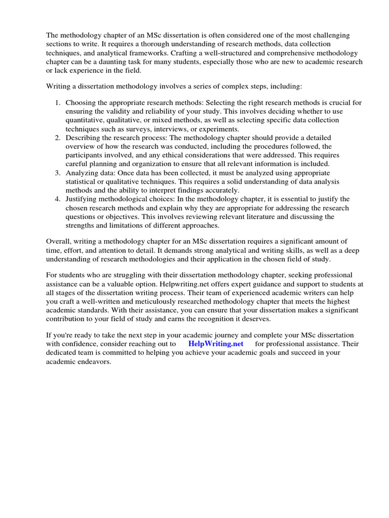 MSC Dissertation Methodology Chapter | PDF | Methodology | Science