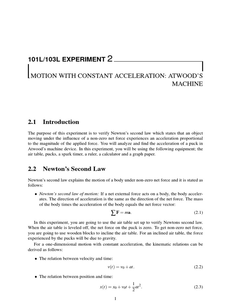 Phys 101L - E2 | PDF | Force | Acceleration