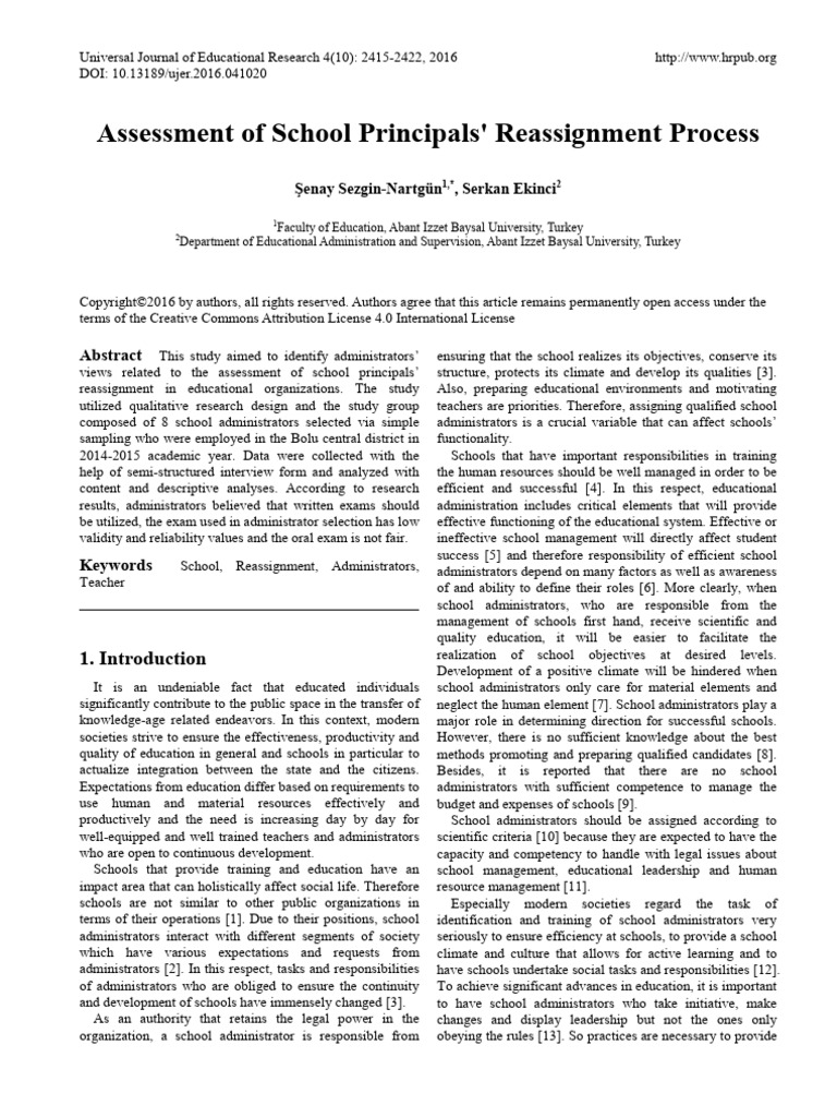 Assessment of School Principals' Reassignment Process | PDF | Validity ...
