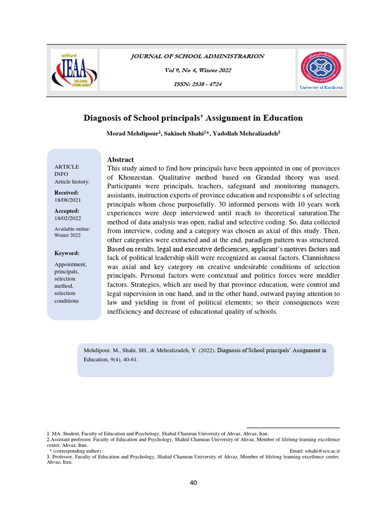 Diagnosing of The School Principals’ Assignment in Education System | PDF