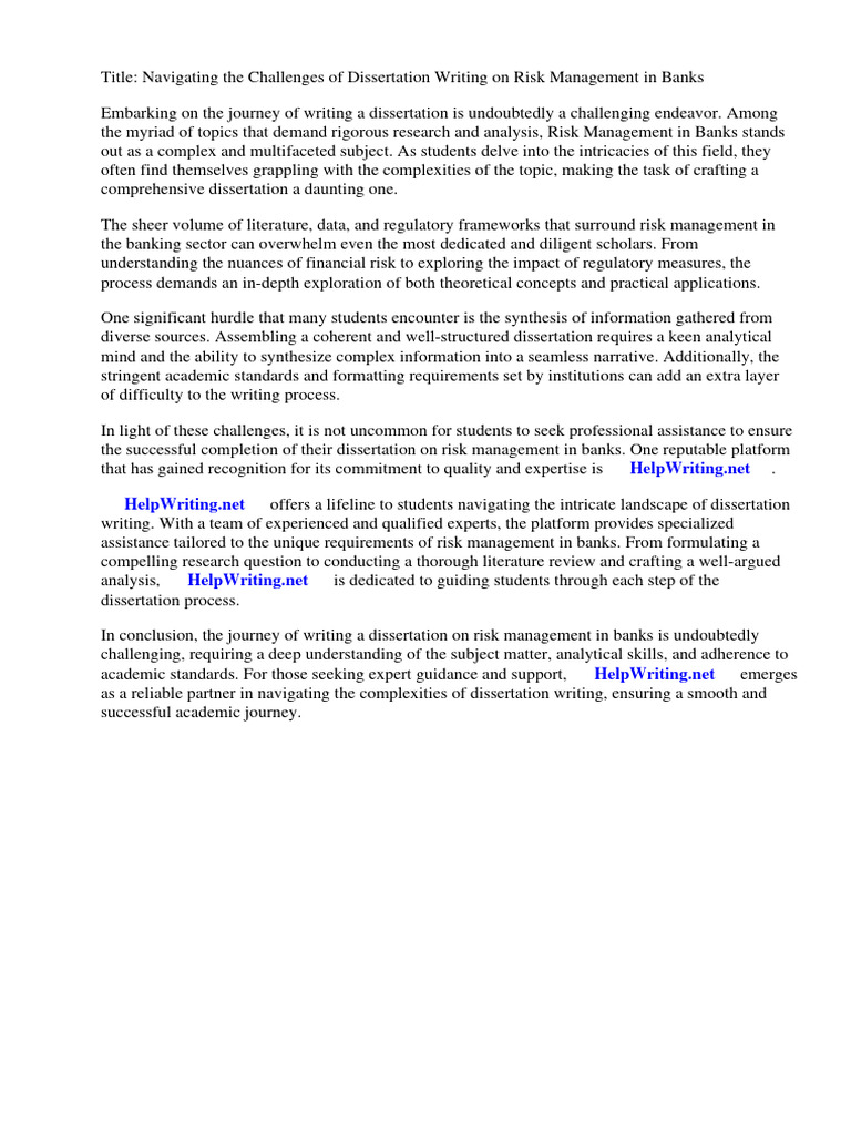 Dissertation Report On Risk Management in Banks | PDF | Financial Risk ...