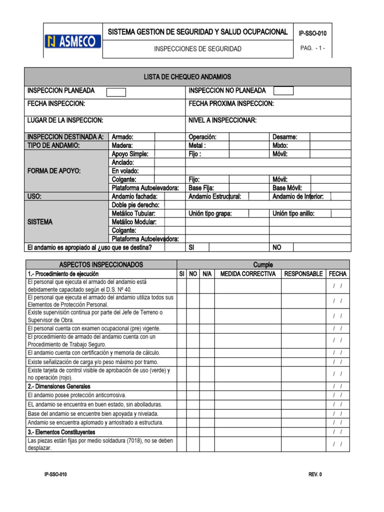 Inspección de Andamios: Checklist de Seguridad | PDF | Andamio