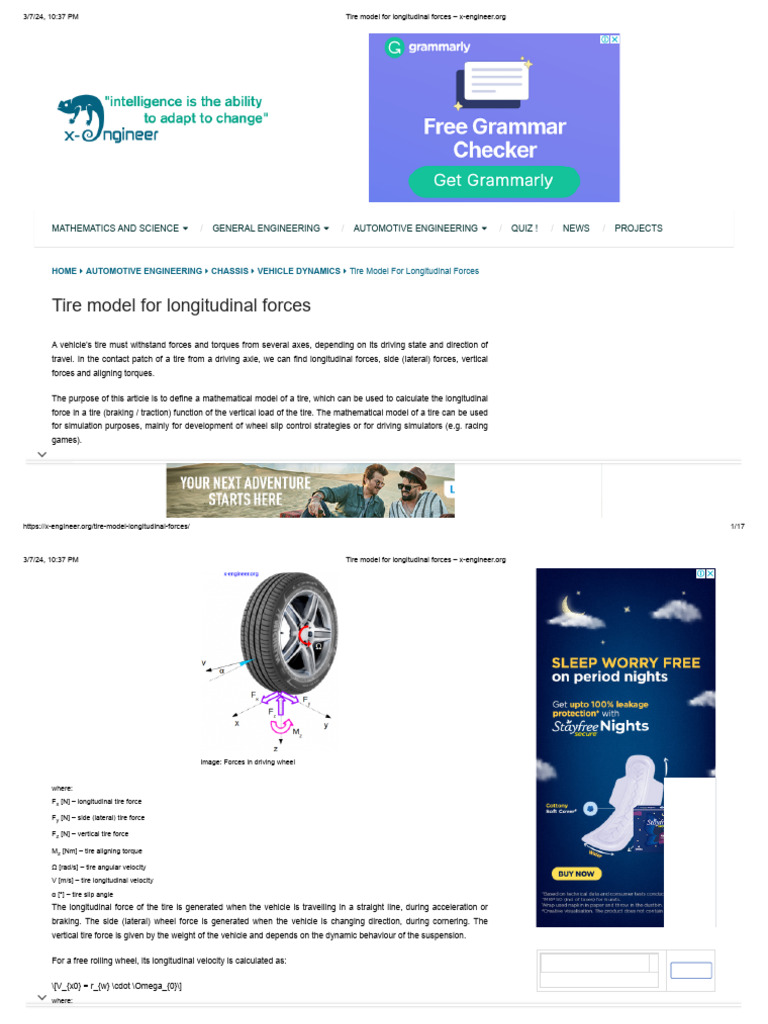Tire Model For Longitudinal Forces | PDF | Force | Torque