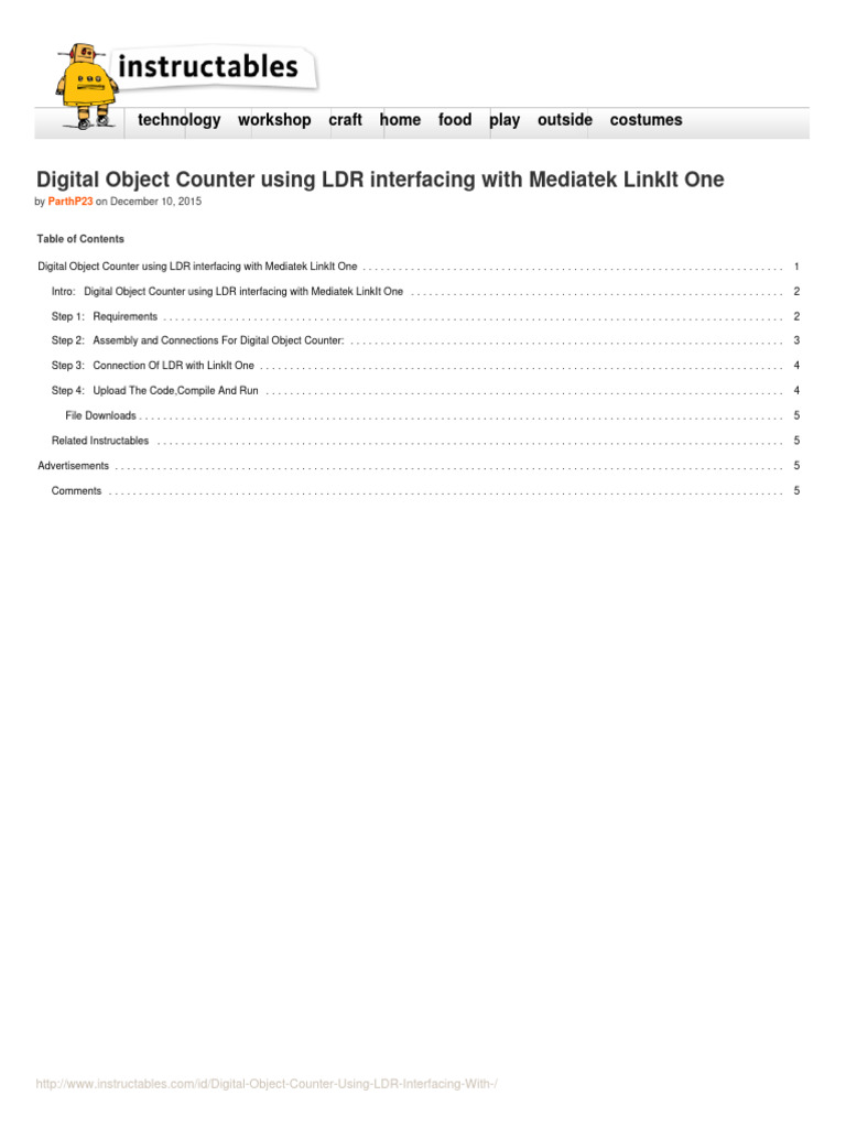Digital Object Counter Using Ldr Interfacing With Mediatek Linkit One