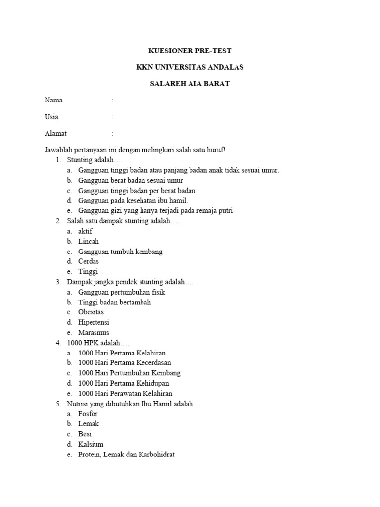 Kuisioner Pre Test Dan Post Test | PDF | Kesehatan Holistik | Sains ...