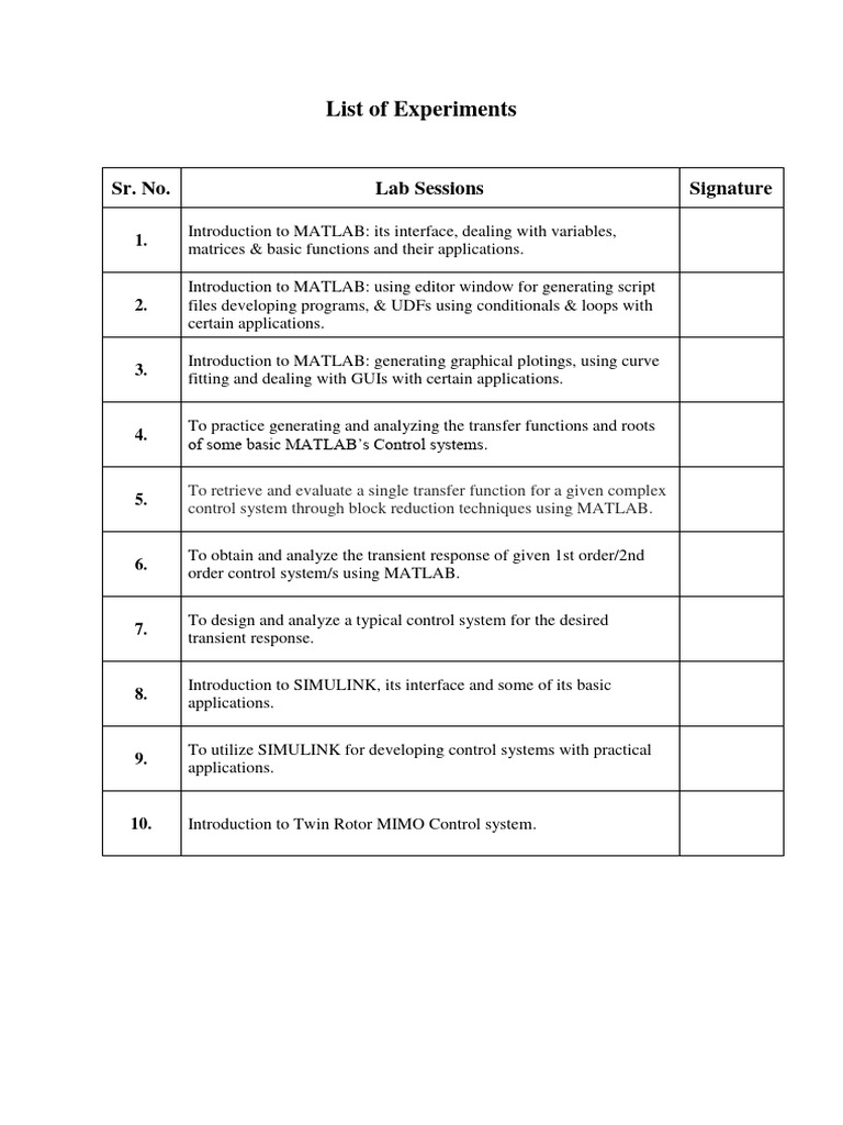 List of Experiments | PDF