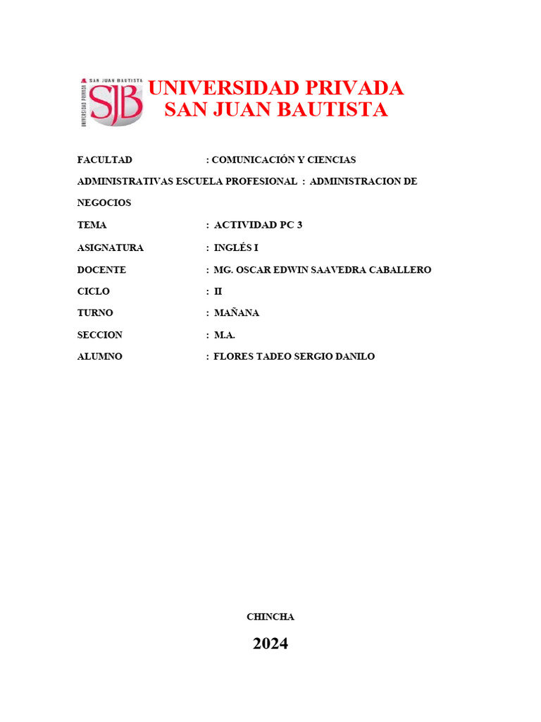 Ingles PC 3 | PDF | Kitchen | Bedroom