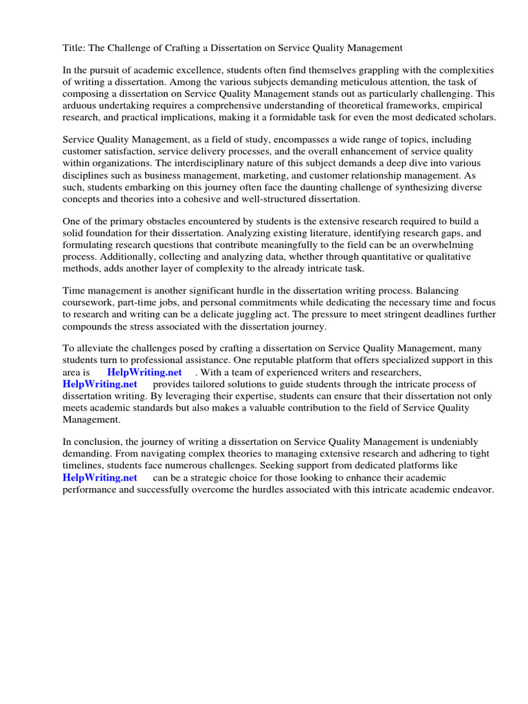 Dissertation On Service Quality Management | PDF | Quality Management ...
