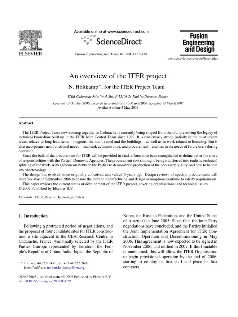 An Overview of The ITER Project | PDF | Procurement