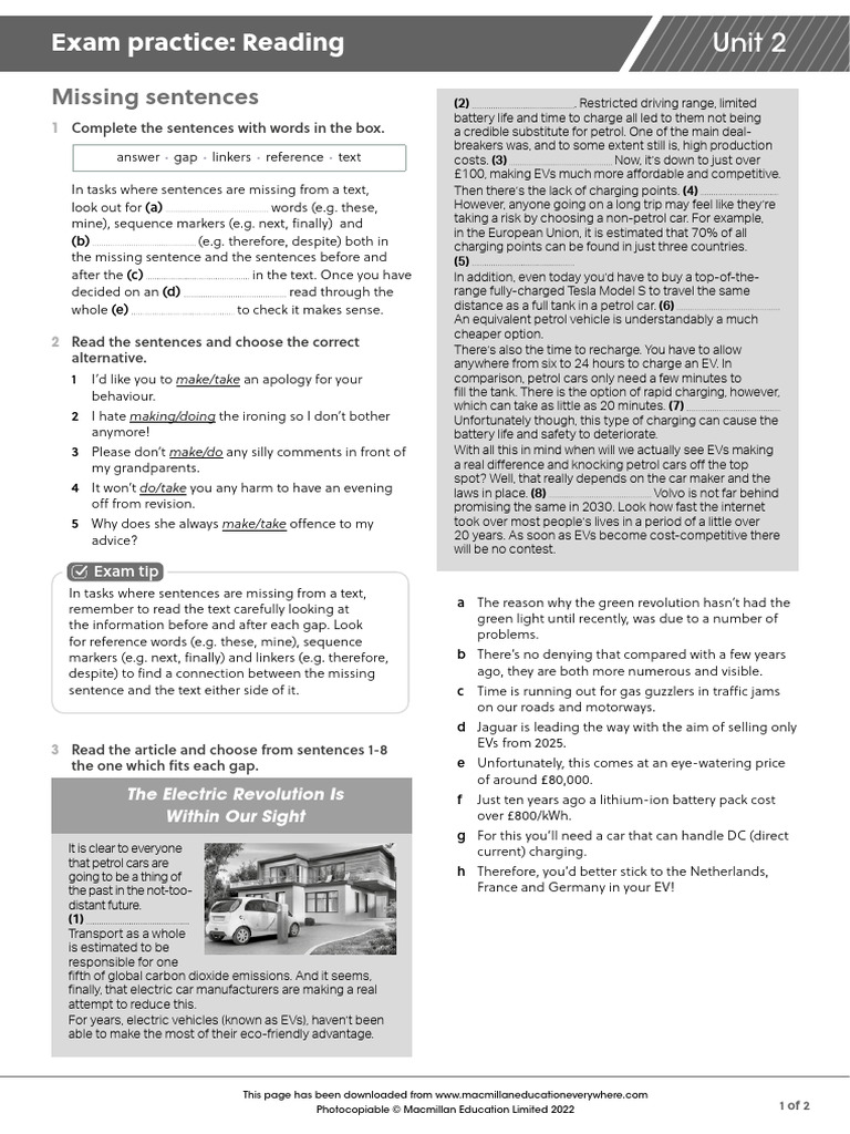 B2PLUS U2 Exam Practice Reading | PDF | Electric Vehicle | Transport
