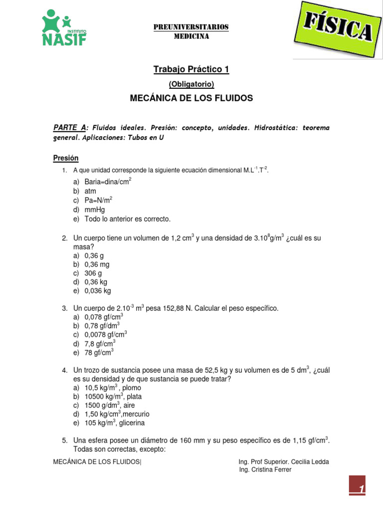 2023 TP MECANICA DE LOS FLUIDOS MEDICINA Parte A | PDF | Presión | Atmósfera