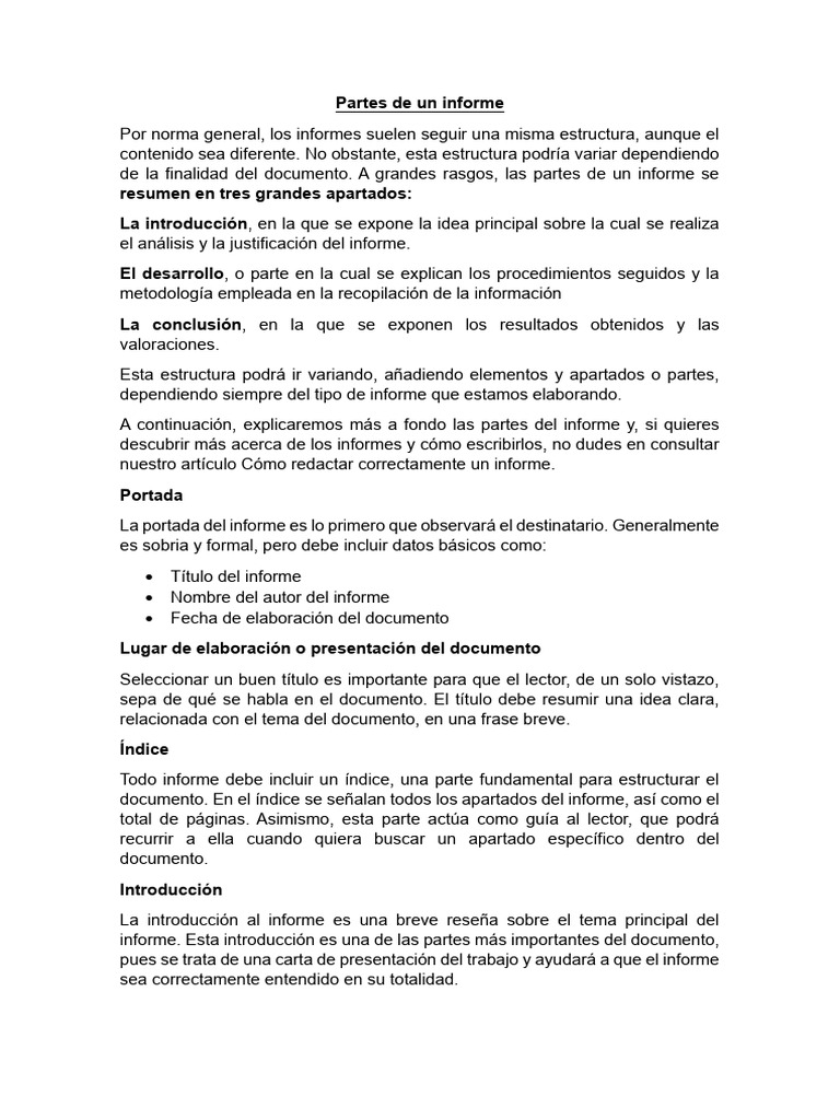 Estructura de un Informe: Partes Clave | PDF | Bibliografía