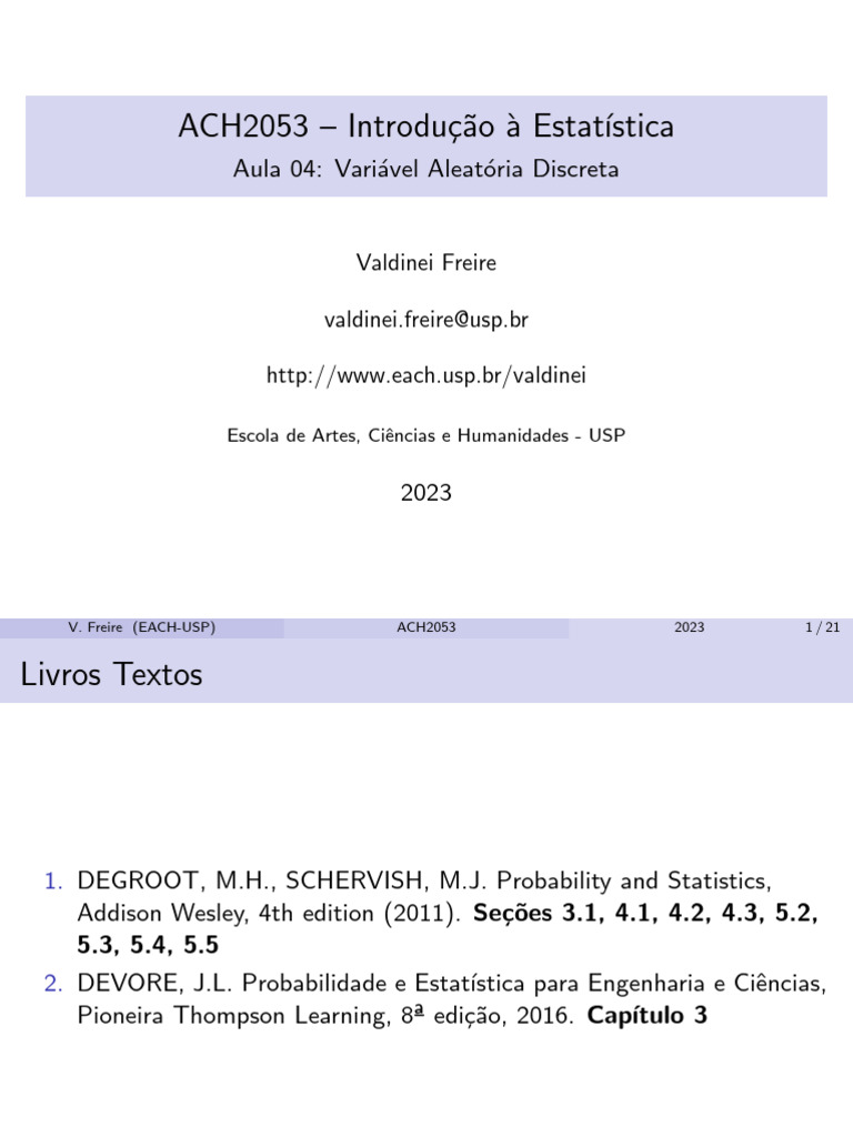 Aula 04 - Variavel Aleatoria | PDF | Distribuição de probabilidade ... Aula 04 - Variavel Aleatoria | PDF | Distribuição de probabilidade ...