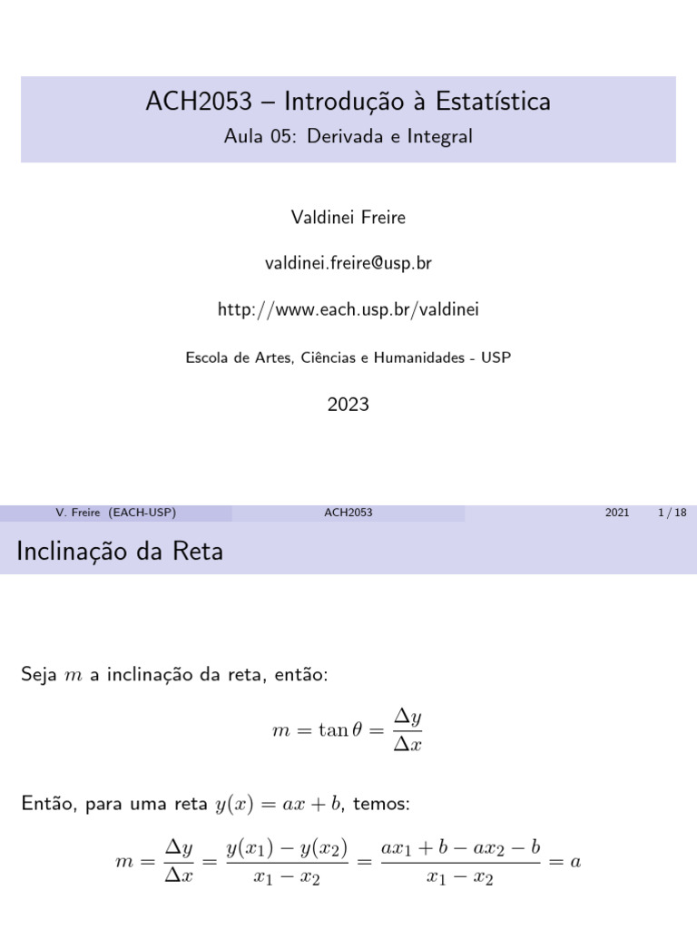 Derivadas e Integrais: Aula 05 ACH2053 | PDF | Derivado | Relações ...