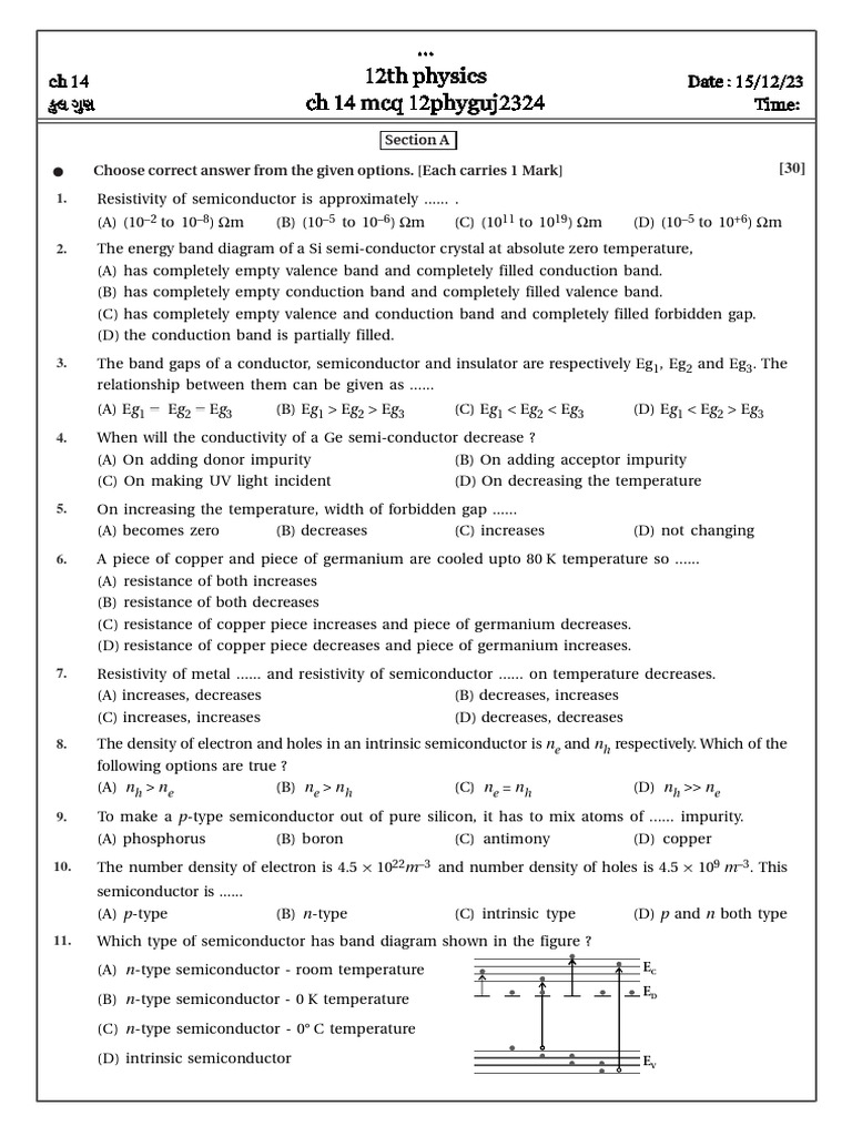 Semiconductor Physics MCQs Guide | PDF | P–N Junction | Semiconductors