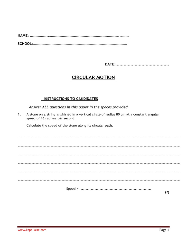 Circular Motion Physics Questions | PDF | Acceleration | Celestial ...