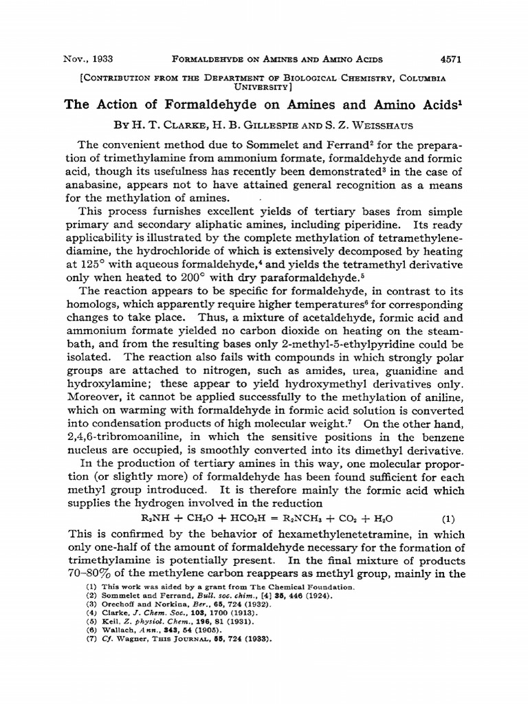 The Action of Formaldehyde On Amines and Amino Acids' | PDF | Amine | Acid