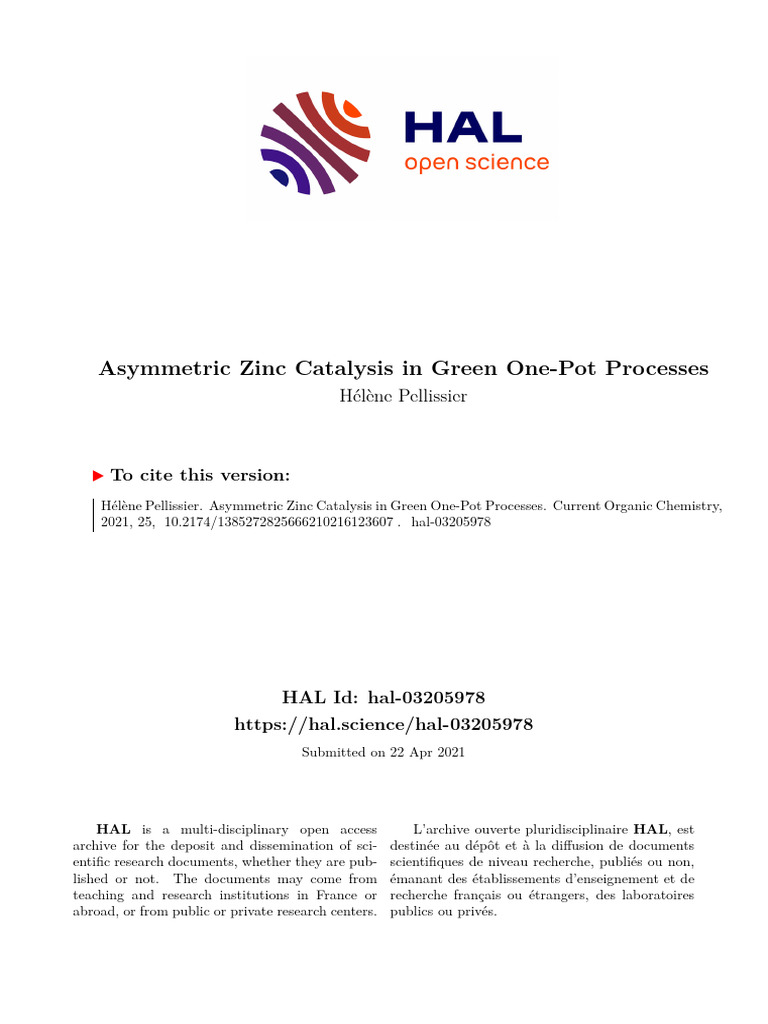Asymmetric Zinc Catalysis in Green One-Pot Processes | PDF ...