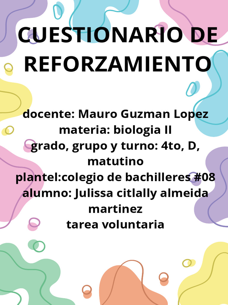 Cuestionario de Reforzamiento - Almeida Julissa - 4DM | PDF | Ciencia y ...